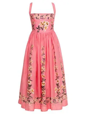 Agua Bendita Gathered Midi Dress - Pink