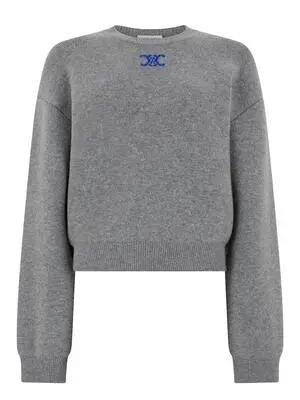 Celine Cropped Cashmere Blend Sweater With Logo Detail - Heather Grey