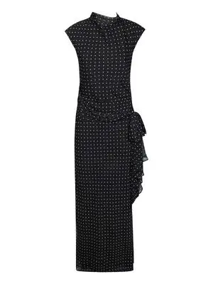 ROTATE BY BIRGER CHRISTENSEN Maxi Dress With Waist Ribbon And Polka Dot Print - Nero