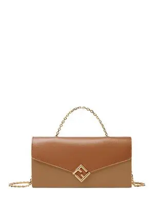 Fendi Mini Geometric Crossbody Bag With Diagonal Logo - Marrone