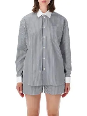 SPORTY & RICH Oversized Striped Cotton Poplin Shirt - Bianco