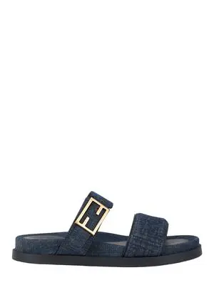 Fendi Slides With Ff Buckle Detail - Denim