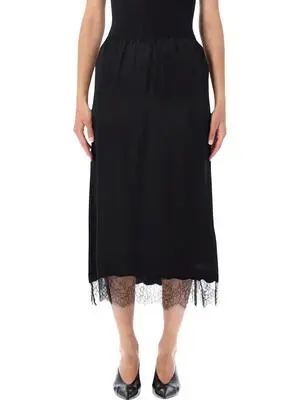ANINE BING Silk Blend Midi Skirt With Lace Trim - Nero