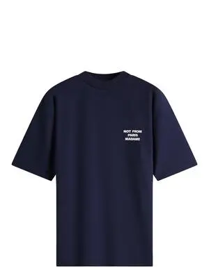 Drole De Monsieur Drole De Monsieur Ribbed Neckline Tee With Contrasting Slogans - Size M Blu