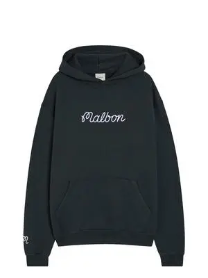 MALBON Embroidered Logo Cotton Hoodie - Navy