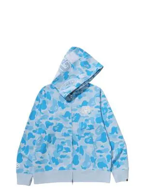 A BATHING APE Full Zip Hoodie With Camouflage Print And Shark Detail - Sax
