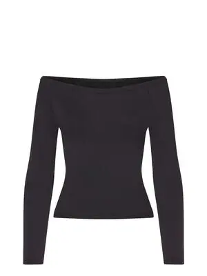 Nike X Skims Stretch Knit Off-shoulder Long Sleeve Top - Obsidian