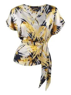 ME & THEE High Horse Printed Silk Viscose Wrap Top - Blue