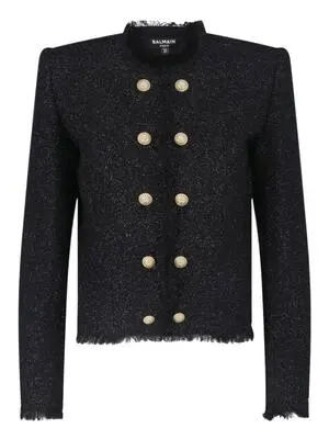 Balmain Double-breasted Frayed Hem Jacket - Black