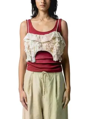 MULLER OF YOSHIOKUBO Filigree Ruffled Crop Top - Neutrals