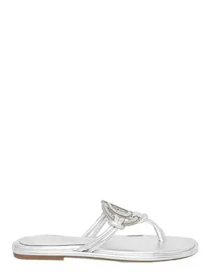 Guess Crystal-embellished Logo Plaque Flip Flops - Silver
