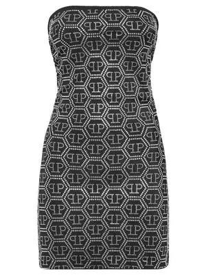 Philipp Plein Hexagon Monogram Off-shoulder Dress - Black