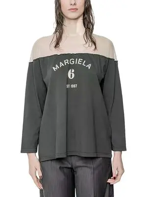 MAISON MARGIELA Logo Print Mesh Panel Blouse - Grey
