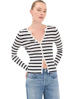 Veronica Beard Anwin Striped Merino Wool Cardigan - Dove/navy