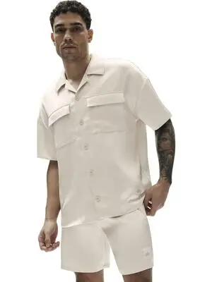 Alo Yoga Satin Horizon Short Sleeve Button Up Shirt - Bone