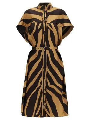FERRAGAMO Twill Shirt Dress With Animal Print - Multicolor