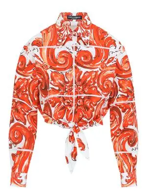 Dolce & Gabbana Poplin Maiolica Print Cropped Shirt - Multicolor