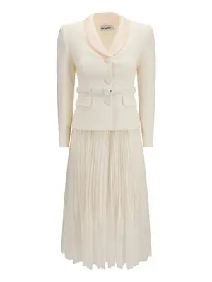 SELF-PORTRAIT Bouclé Midi Dress With Shawl Collar And Lace Trims - Multicolor