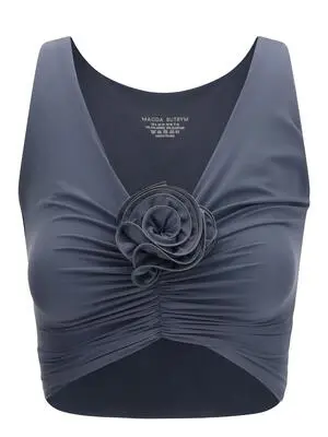 Magda Butrym Ruched Flower Top - Gray