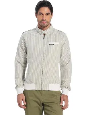 MEMBERS ONLY Seersucker Iconic Racer Jacket With Zip Closure - Grey