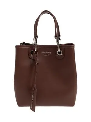 Emporio Armani Leather Shopper Bag With Logo Detail - Brown