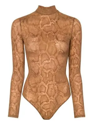 Lapointe Snake Lace Mock Neck Bodysuit - Brown