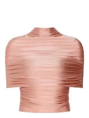 Lapointe Shine Jersey Mock Neck Ruched Top - Dune