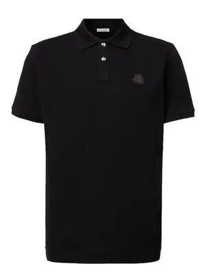 Moncler Leather-trimmed Cotton Piqué Polo Shirt - Black