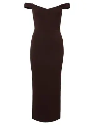 Alex Perry Off-shoulder Crêpe Midi Dress In Cacao - Brown