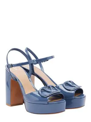 Valentino Garavani Vlogo Patent Leather Platform Sandals - Blue