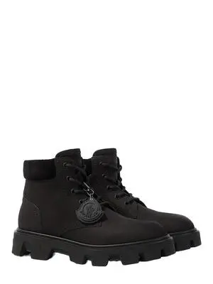 Moncler Leather Lace-up Ankle Boots - Black