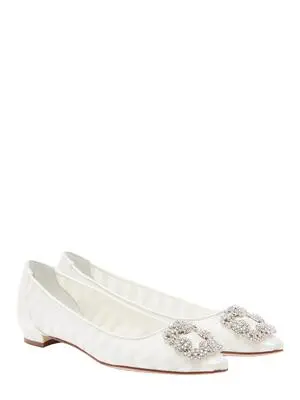 Manolo Blahnik Embellished Organza Ballet Flats - White