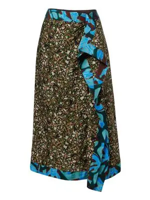 Dries Van Noten Printed Ruffled Midi Skirt - Multicoloured