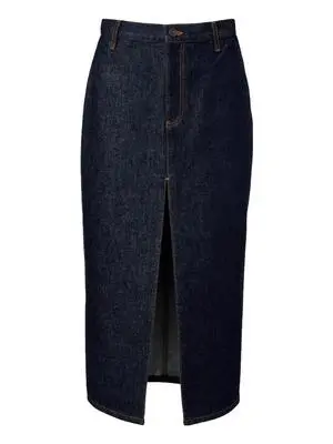 Khaite Denim Midi Skirt With Slit - Blue