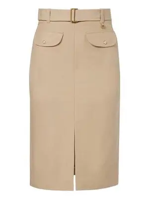 Moncler Belted Cotton Pencil Skirt - Beige