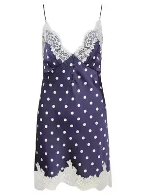 SELF-PORTRAIT Lace-trimmed Polka Dot Mini Dress - Blue