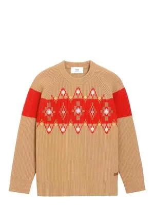 AMI Paris Fair Isle Knit Sweater - Brown