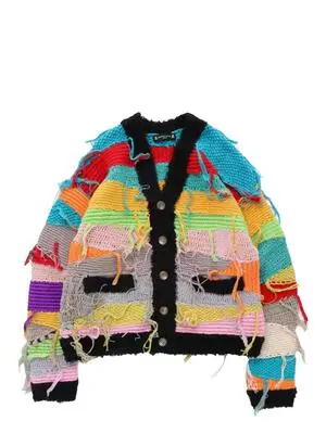 MASTERMIND WORLD Patchwork Distressed Cardigan - Grey