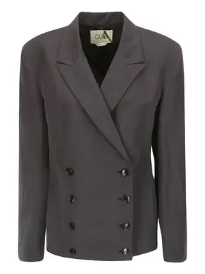 QUIRA Belted Wrap Double-breasted Blazer - Black