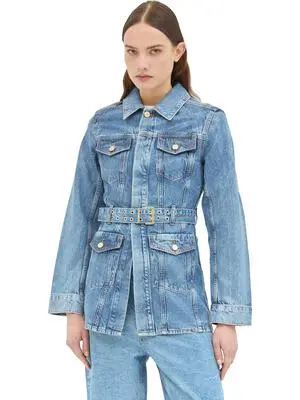 GANNI Foil Denim Jacket With Detachable Belt - Blue