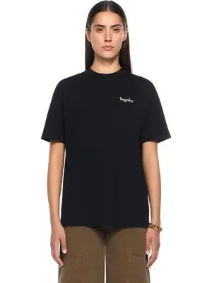 Off-White Cotton T-shirt With Floral Arrow Logo - Black