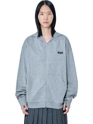 Miu Miu Zip Hoodie With Patch Detail - Gray