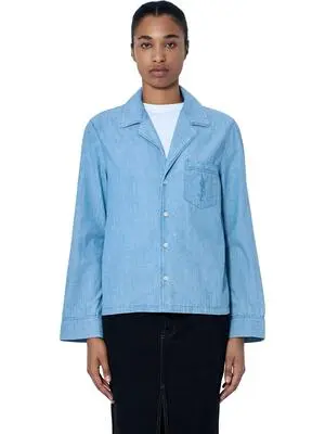 Saint Laurent Button-down Denim Shirt With Logo Embroidery - Blue