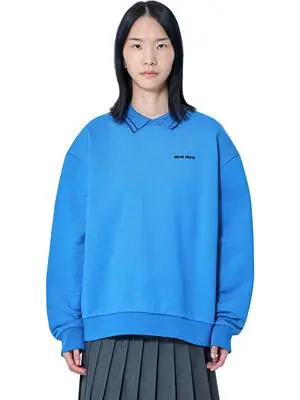 Miu Miu Miu Miu Logo Motif Cotton Blend Sweatshirt Blue