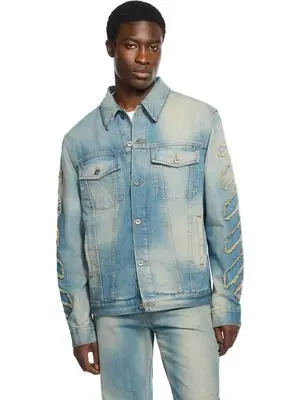 Off-White Diagonal Raw Patch Denim Jacket - Blue