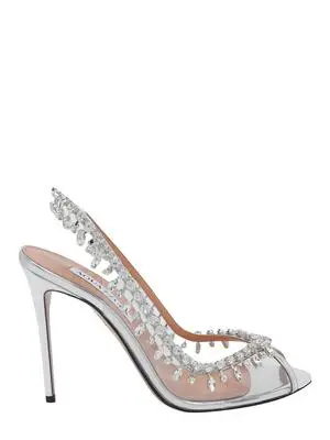 AQUAZZURA Temptation Crystal Pump Sandals - Silver