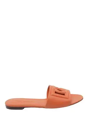 Dolce & Gabbana Calfskin Sliders With Dg Logo - Orange