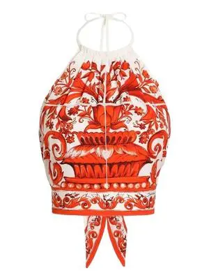 Dolce & Gabbana Maiolica Print Sweetheart Neckline Sleeveless Top - Multicolor