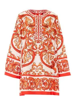 Dolce & Gabbana Maiolica Print Silk Kaftan - Orange