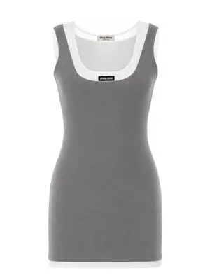 Miu Miu Sleeveless Stretch Jersey Dress Made In Italy - Gray